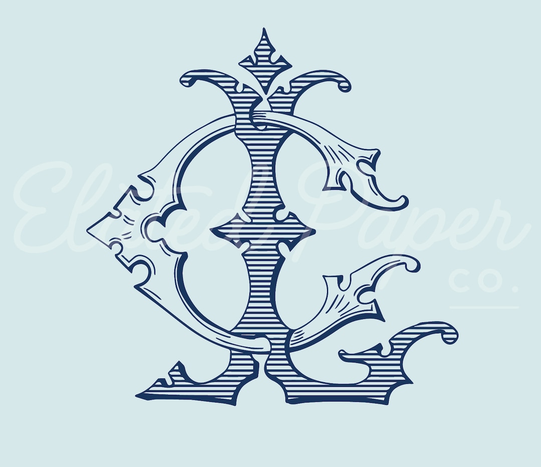 CL or LC Vintage Monogram, Vintage Wedding Monogram, Vintage Watercolor ...