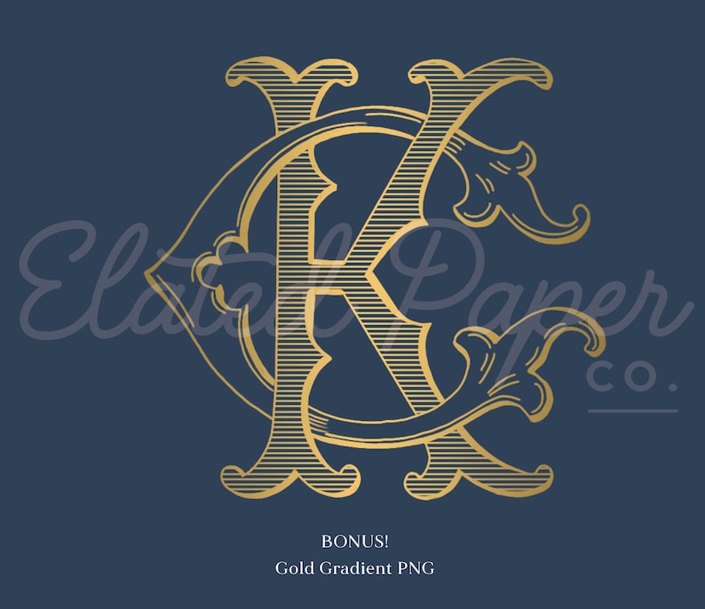 CK Wedding Monogram KC Classic Monogram Watercolor Monogram - Etsy