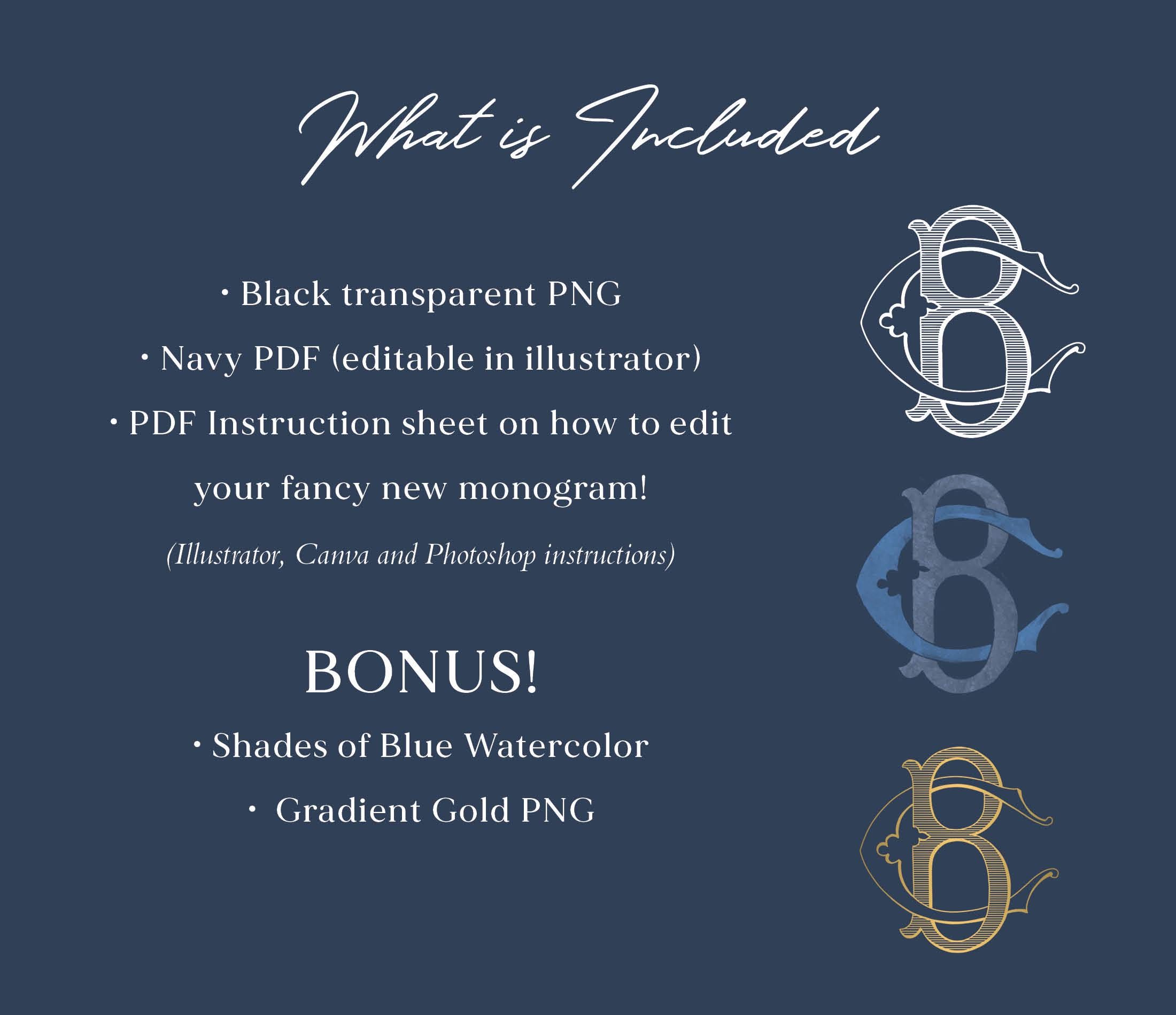 BC Wedding Monogram, CB Classic Monogram, Watercolor Monogram ...