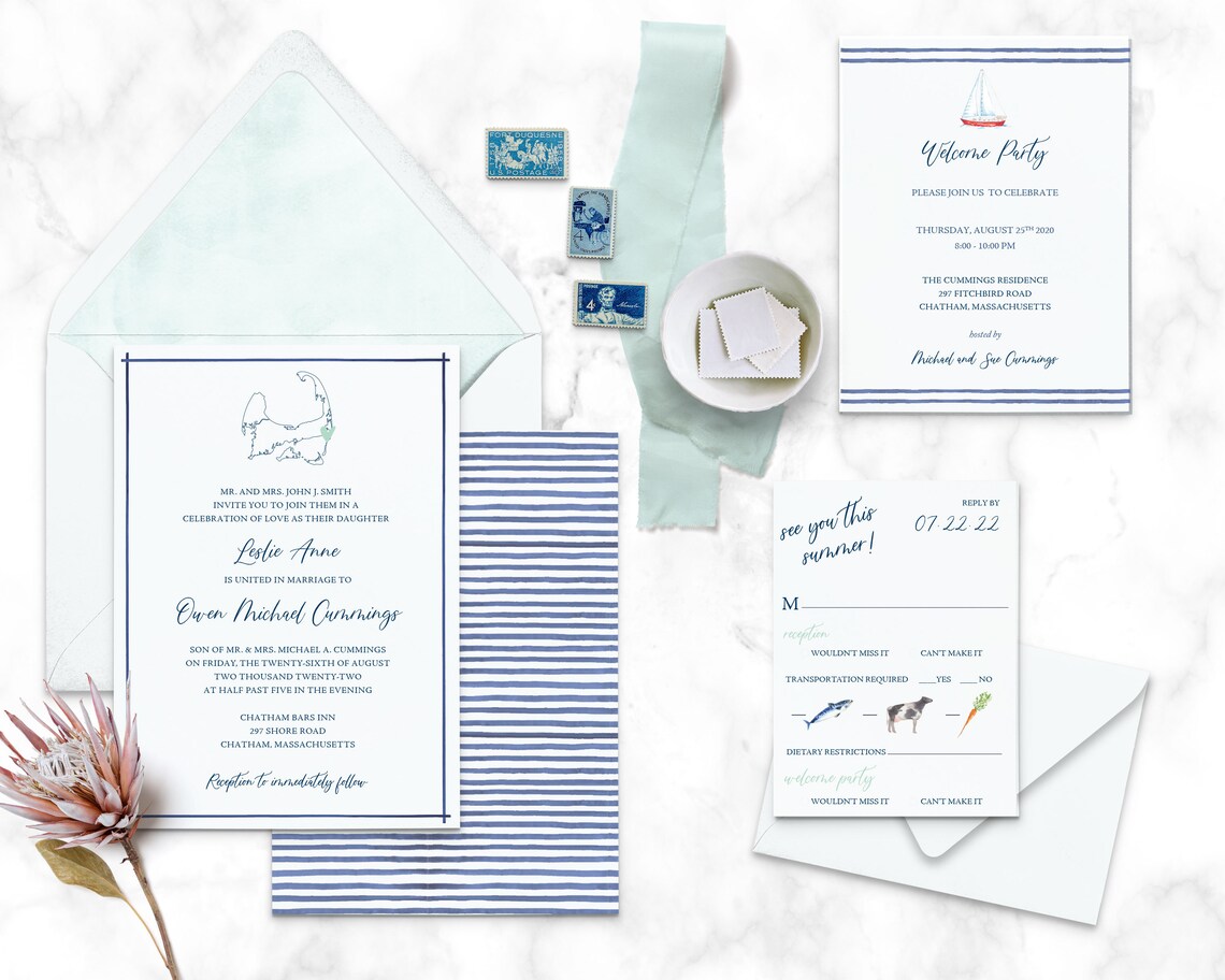 Map Invitation, Cape Cod Invitation, Cape Cod Wedding Invitation, Cape ...