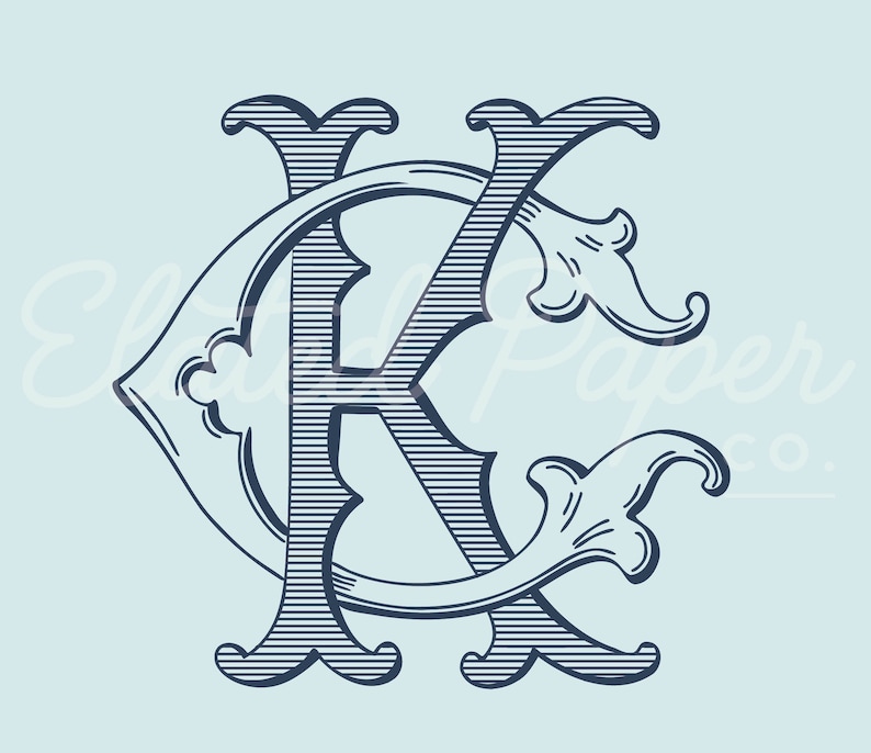 CK Wedding Monogram KC Classic Monogram Watercolor Monogram - Etsy