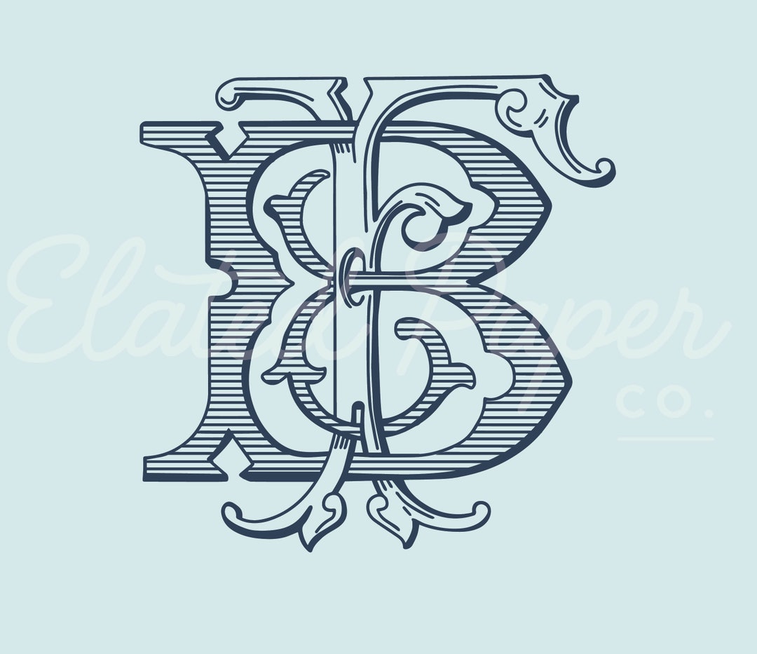 BF or FB Vintage Monogram, Vintage Wedding Monogram, Vintage Watercolor ...