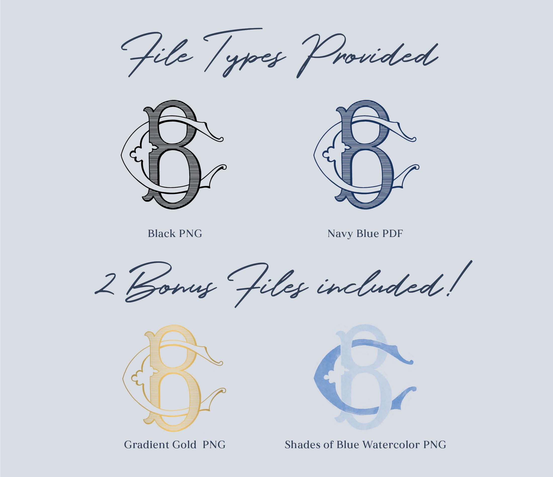 BC Wedding Monogram, CB Classic Monogram, Watercolor Monogram ...