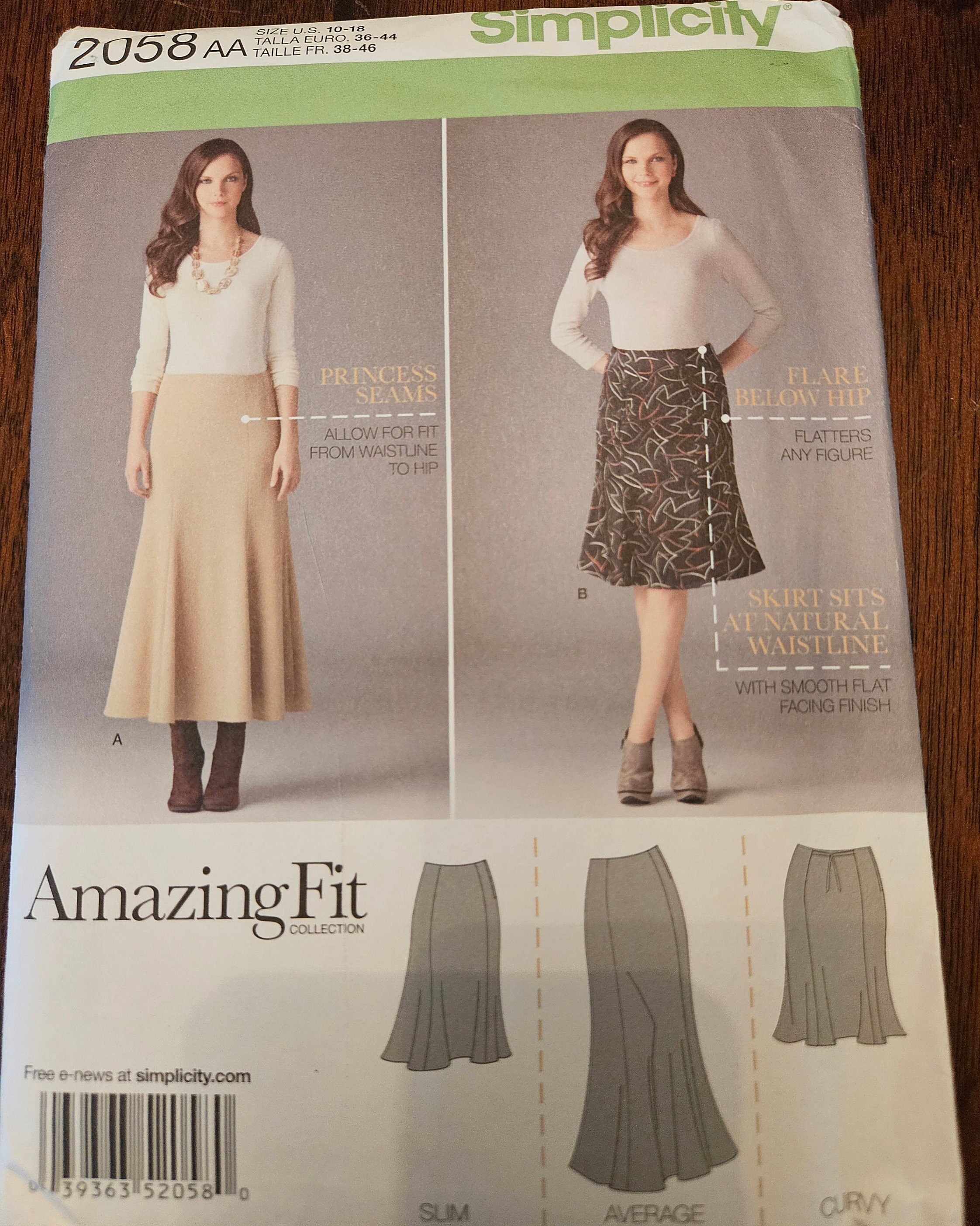 Simplicity 2058 Misses Woven Gored Skirt Slim, Average & Curvy Fit ...