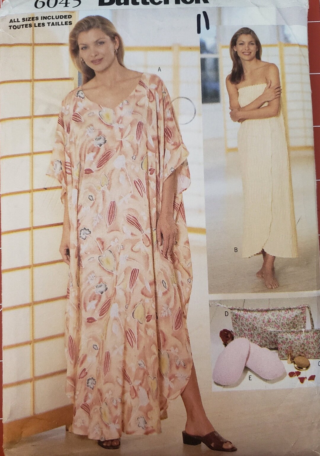 Butterick 6045 Gifts for Her Woven or Knit Caftan, Knit Bath Wrap, Non ...