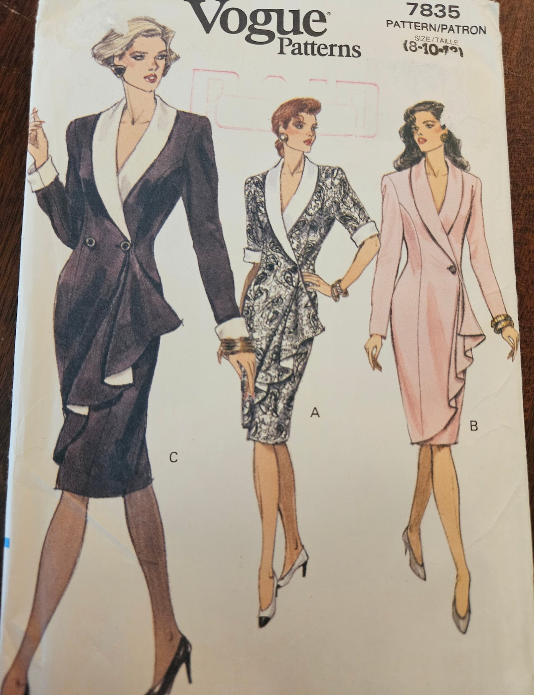 Vogue 7835 Misses Mock Wrap Dress | Shawl Collar, Loose-fit, Fitted ...