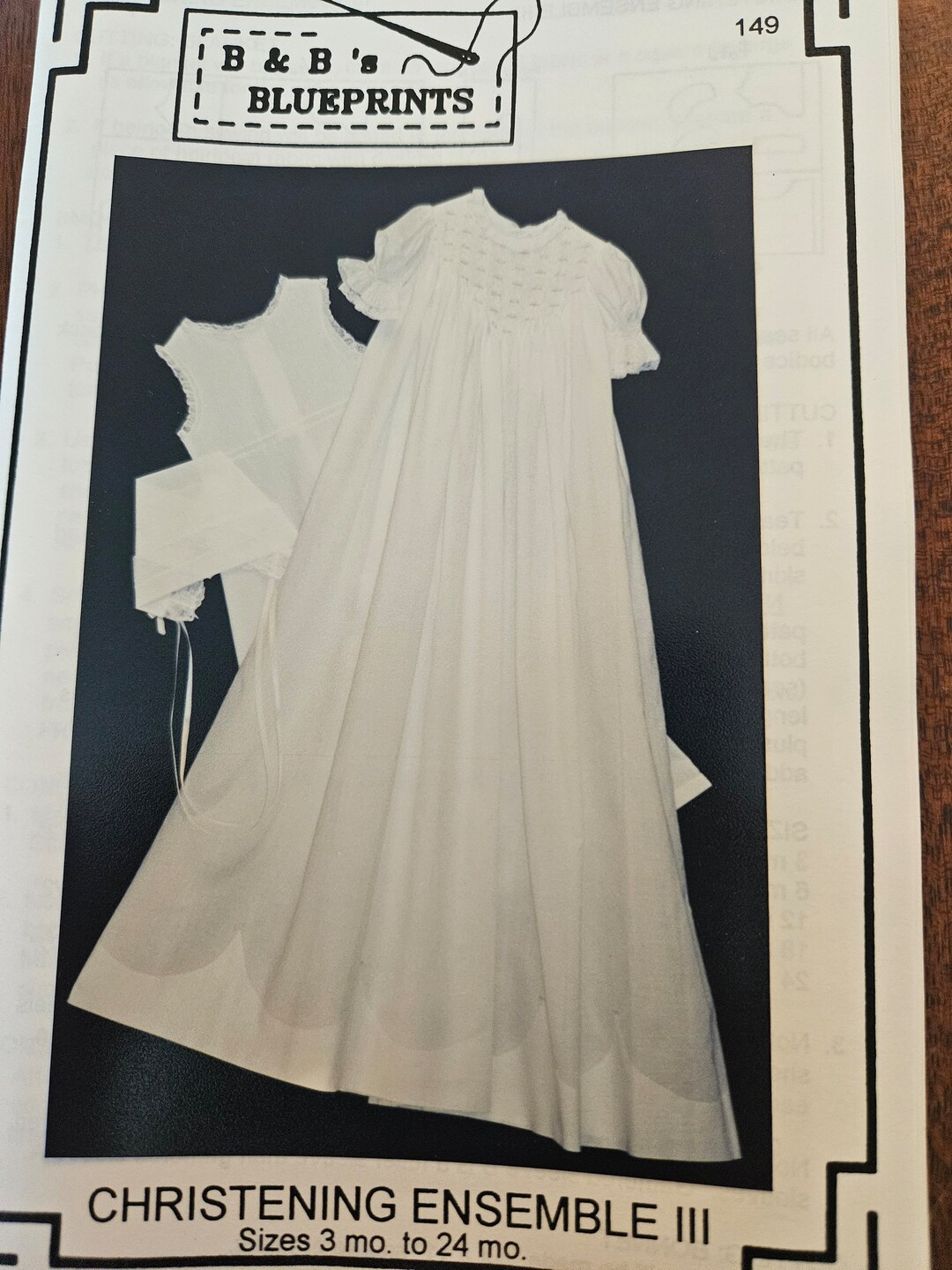 B&b's Blueprints 149 Christening Ensemble III Smocked Dress, Slip ...