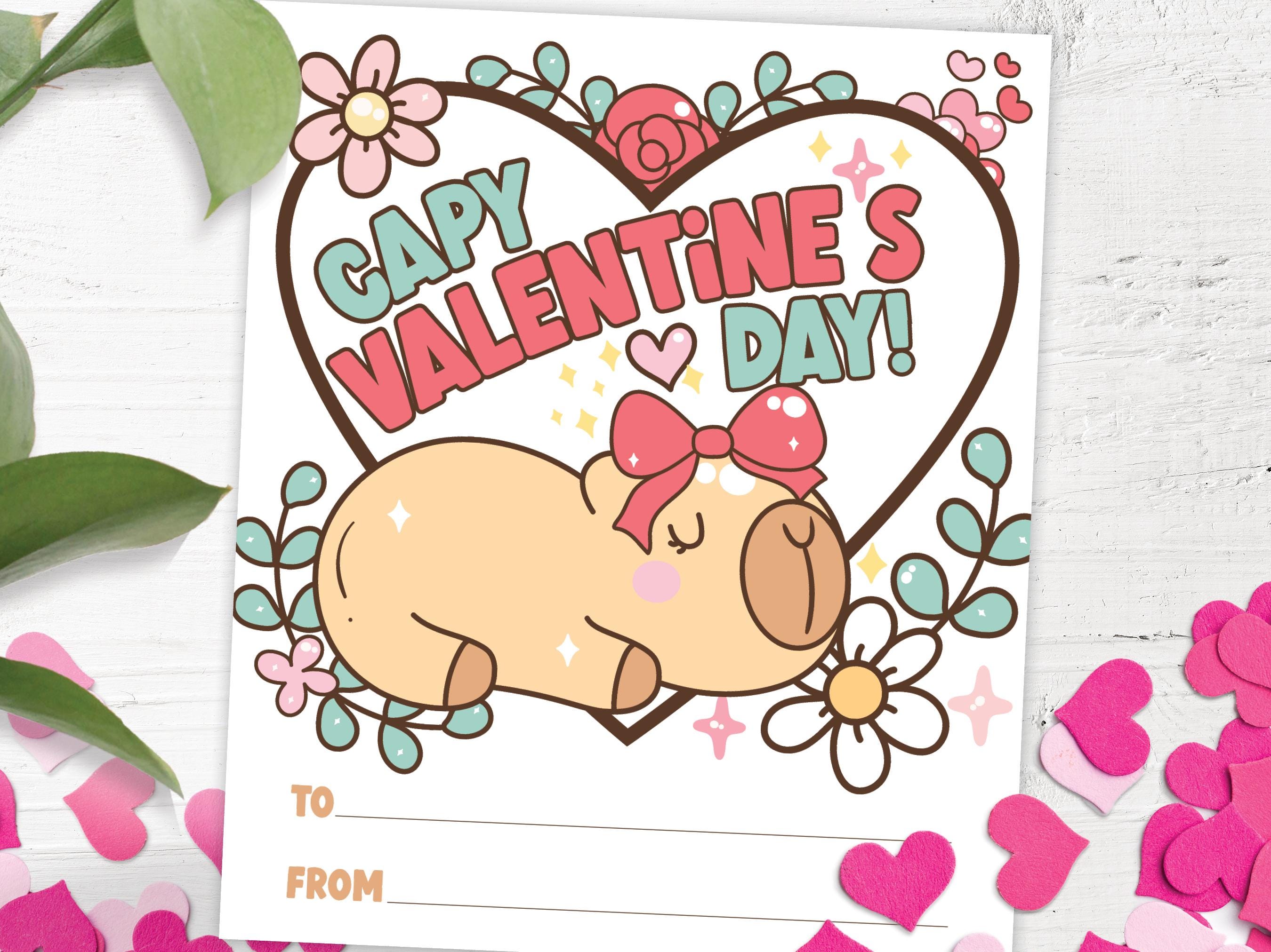 Printable Kids Valentine’s Day Cards, Capybara Valentine's Day Cards ...