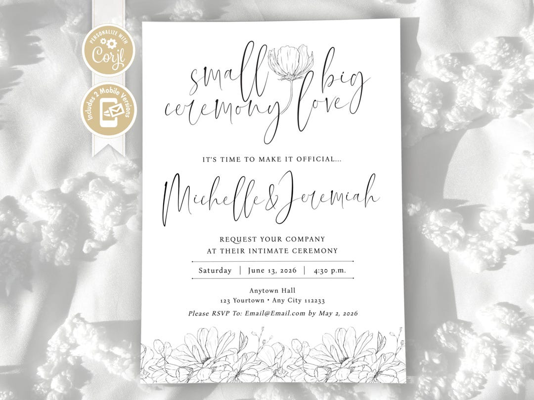 Intimate Wedding Invitation Template, Editable Small Wedding Invite ...