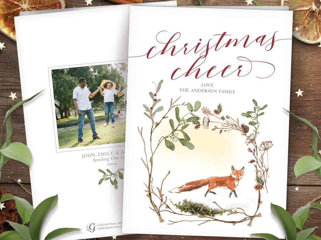 Printable Christmas Cheer Greeting Card Template, Watercolor Holiday ...