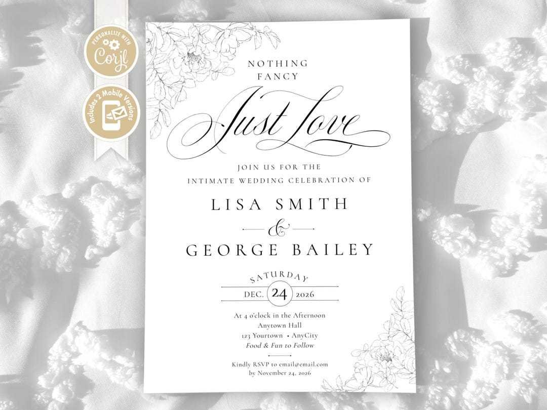 Intimate Wedding Invitation Template, Micro Wedding Invite, Elegant ...