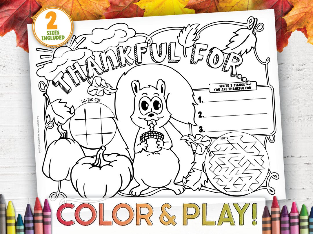 Thanksgiving Activity Mat for Kids, Printable Coloring Page, Fun ...