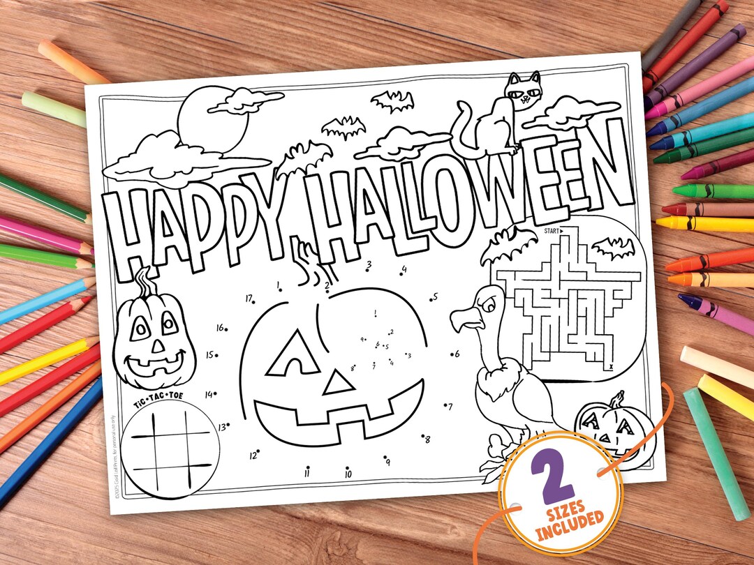 Kids Halloween Coloring Activity Placemat, Connect the Dots Activity ...