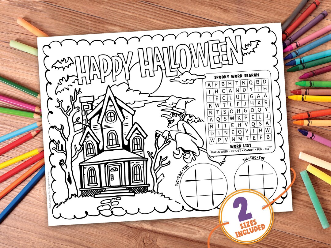 Kids Halloween Coloring Activity Placemat, Printable Party Game for ...