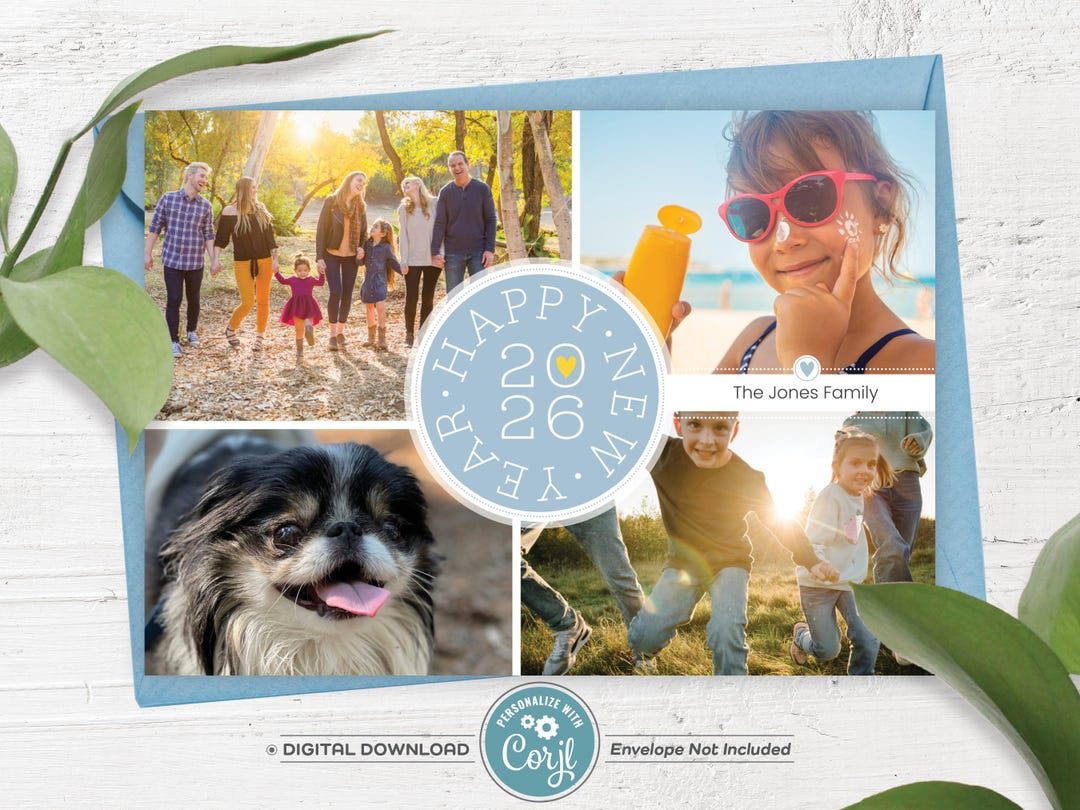 Printable New Years Photo Card Template, Editable Holiday Photo Card ...