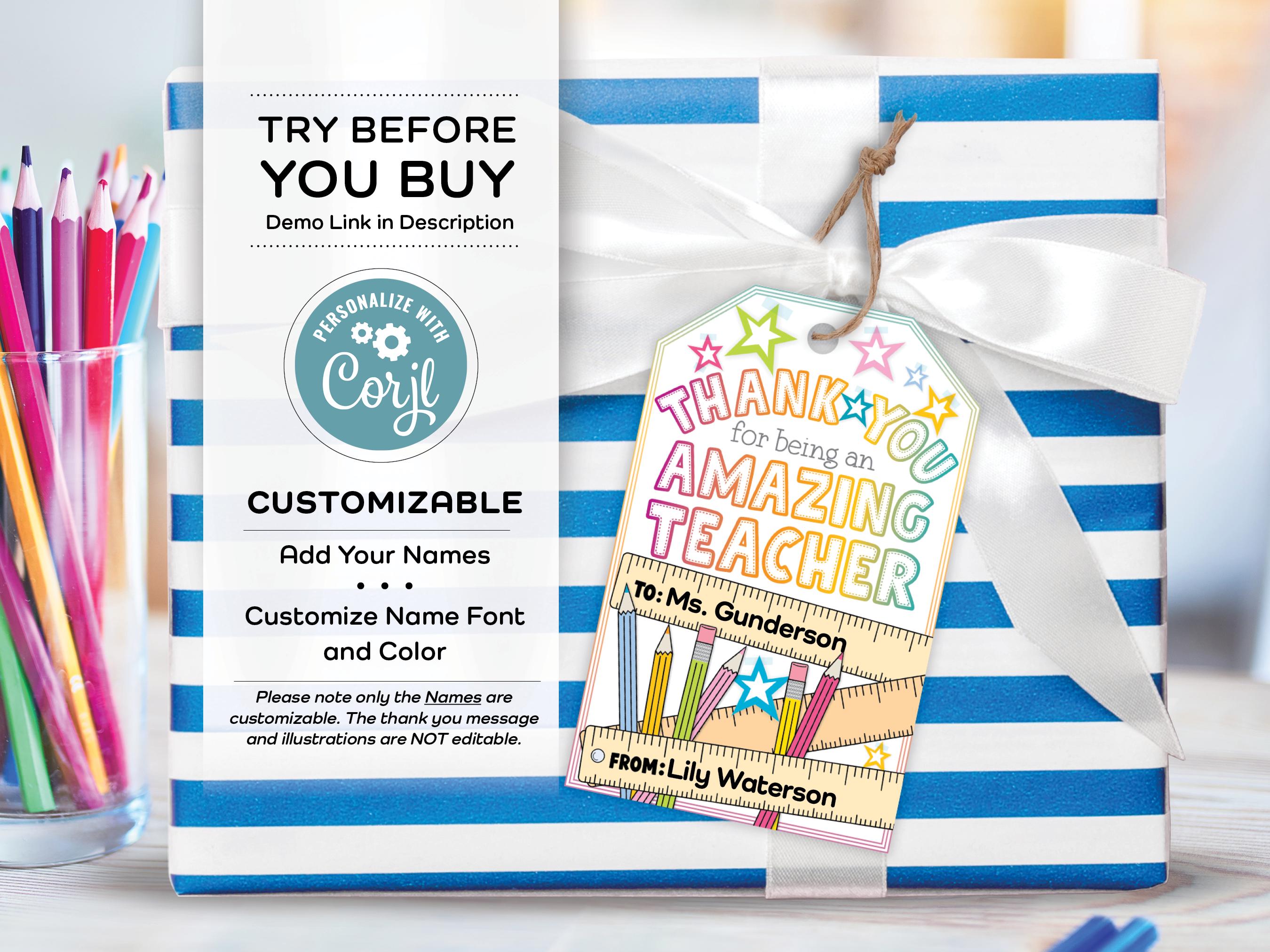 Editable Teacher Gift Tag, Printable Thank You Tag, Printable End of ...