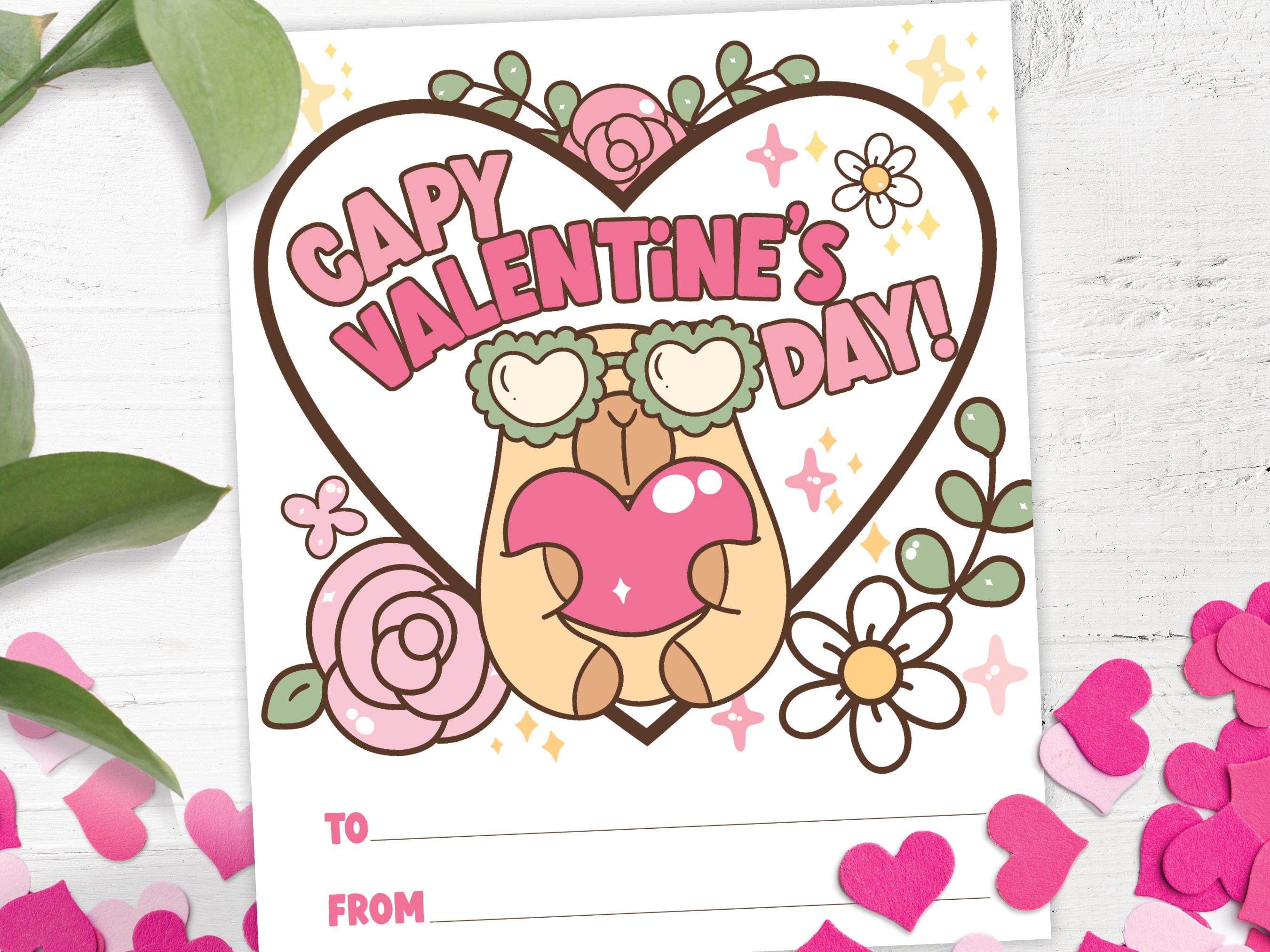 Printable Kids Valentine’s Day Cards, Capybara Valentine's Day Cards ...