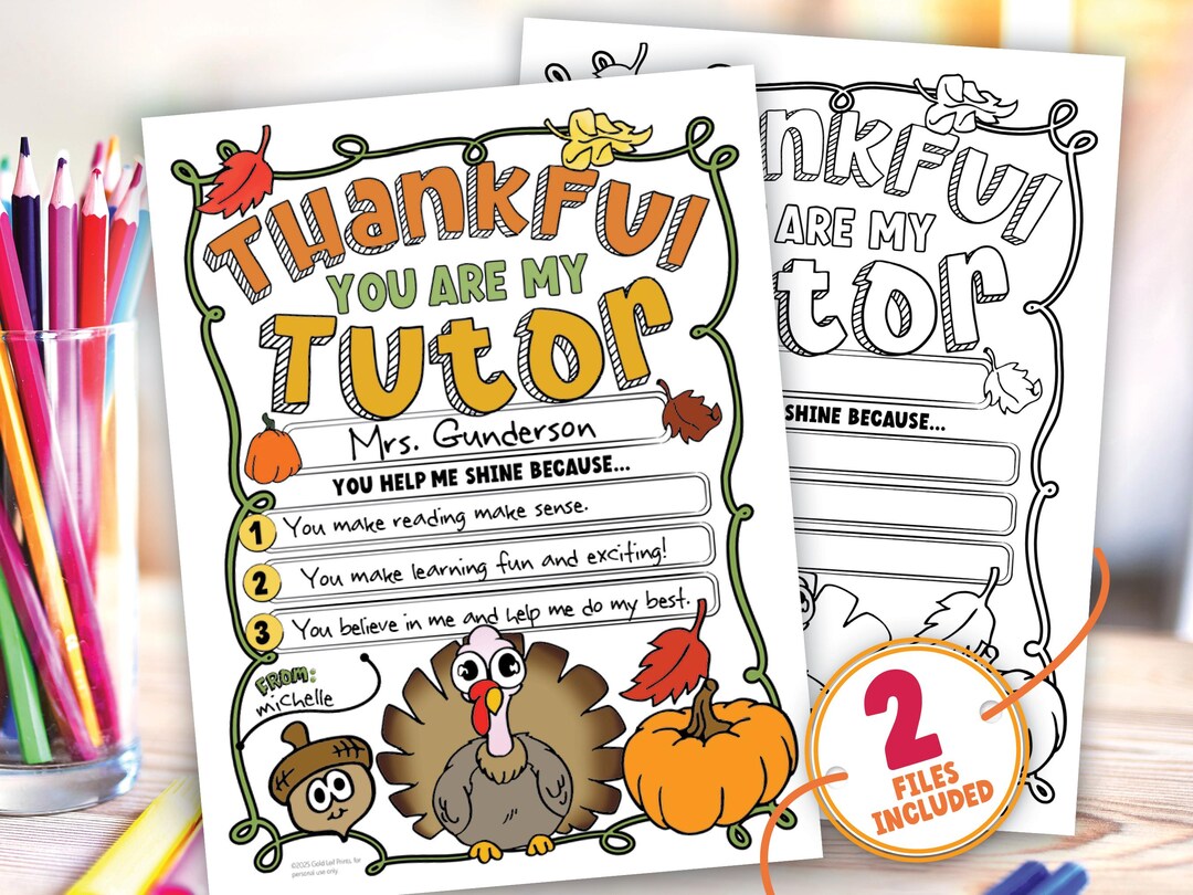 Tutor Thank You Coloring Sheet, Thanksgiving Paraprofessional Printable ...