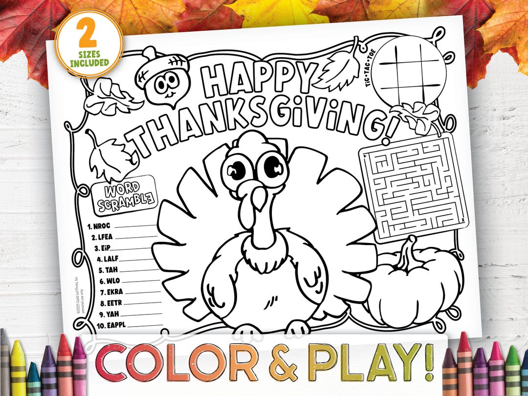 Thanksgiving Activity Mat, Kids Printable Coloring Page, Fun Fall ...