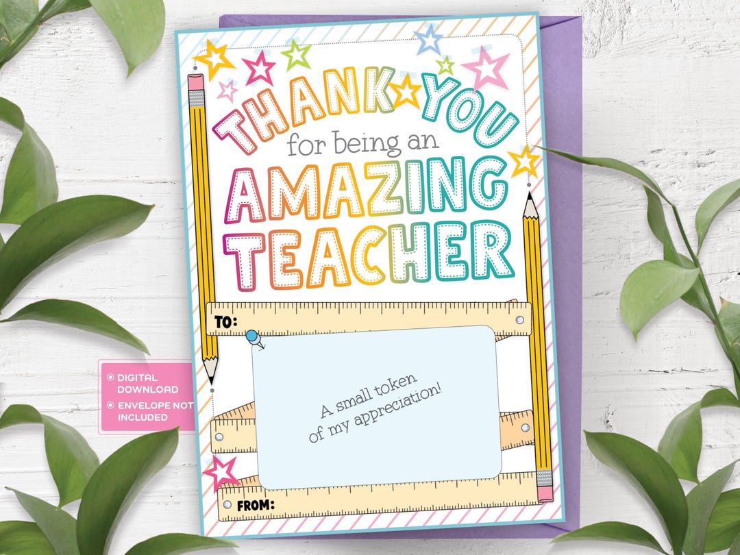 Teacher Appreciation Printable Gift Card Holder, Teacher Thank You Card ...