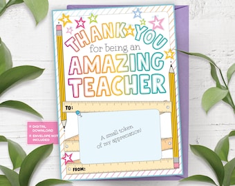 End of Year Teacher Gift, Printable Gift Card Holder Bundle ...