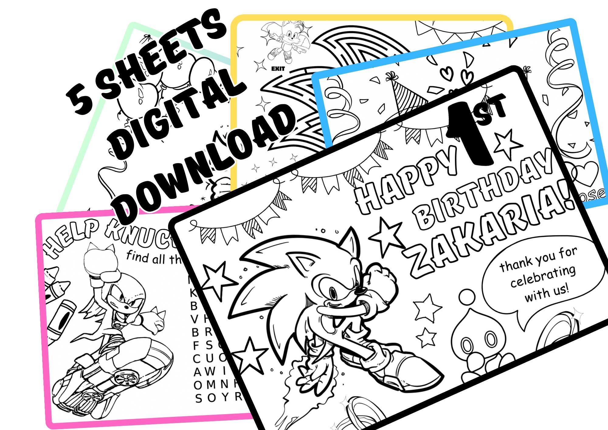 5 X Customised SONIC Birthday Colouring Sheets DIGITAL DOWNLOAD File ...