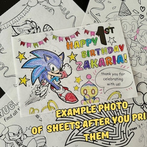 5 X Customised SONIC Birthday Colouring Sheets DIGITAL DOWNLOAD File ...