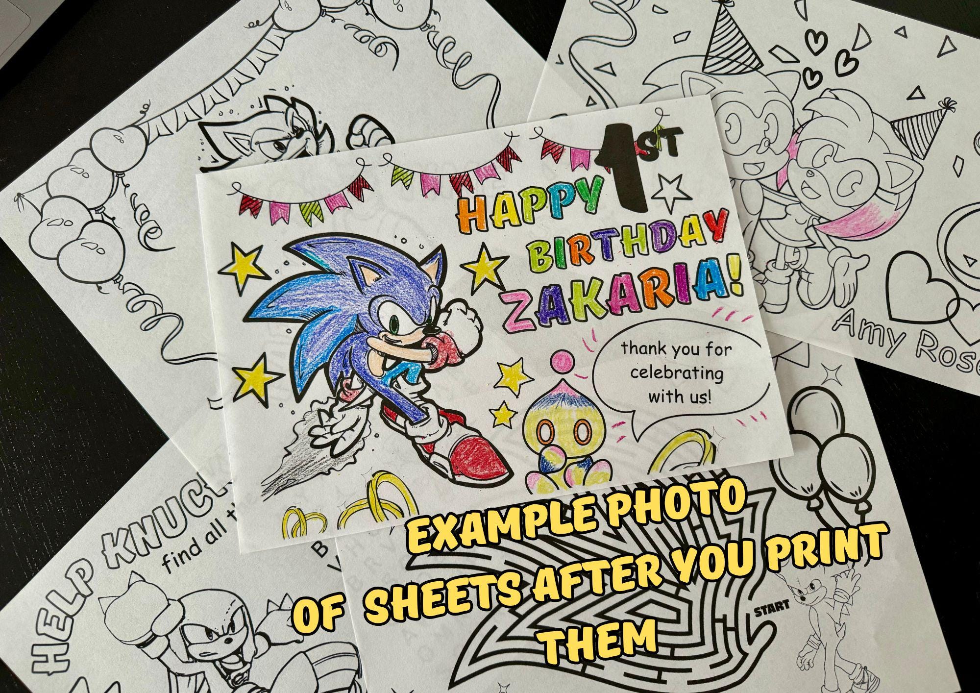5 X Customised SONIC Birthday Colouring Sheets DIGITAL DOWNLOAD File ...