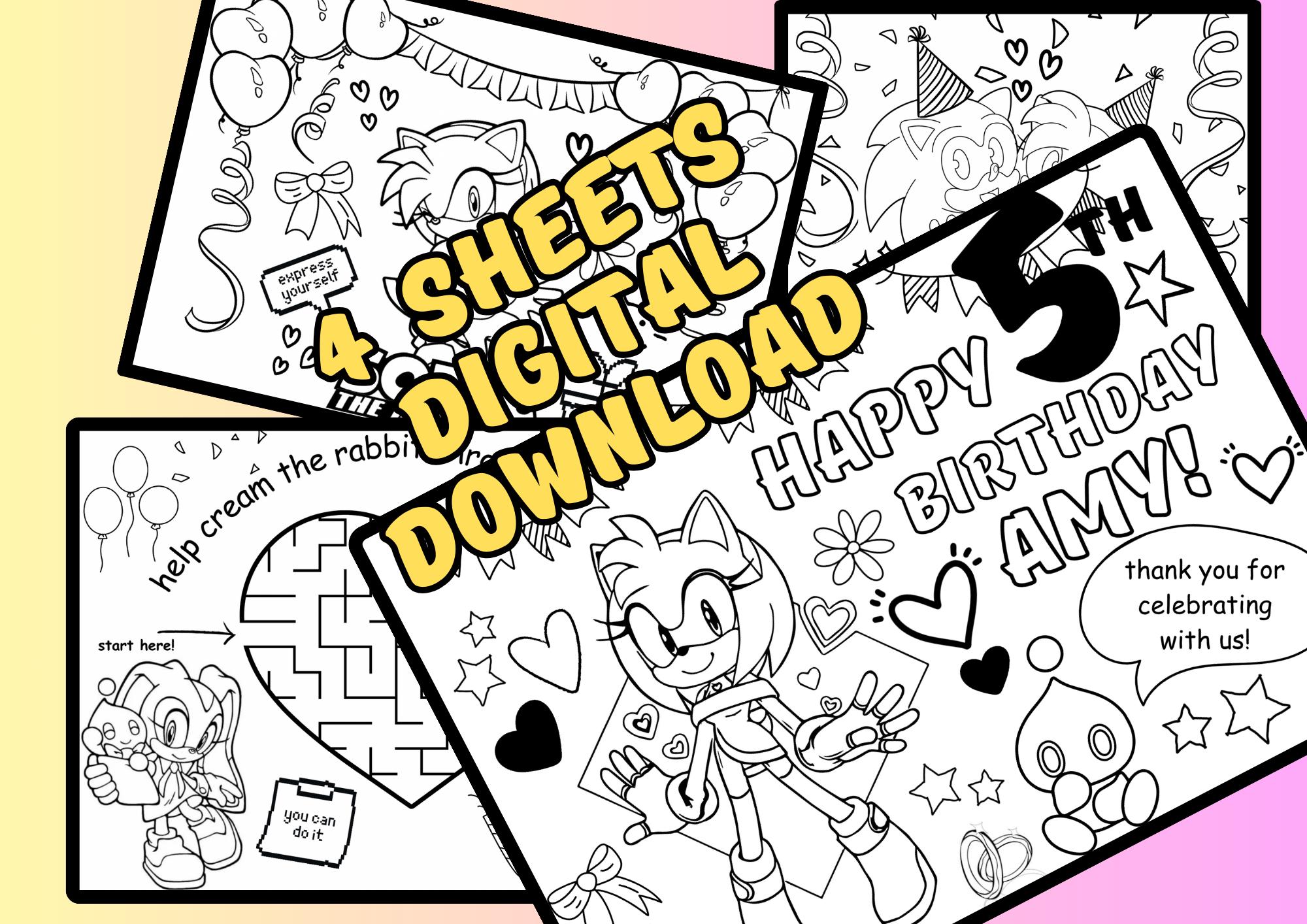 Custom Amy Rose Birthday Coloring Sheets (digital Download) – Sonic ...