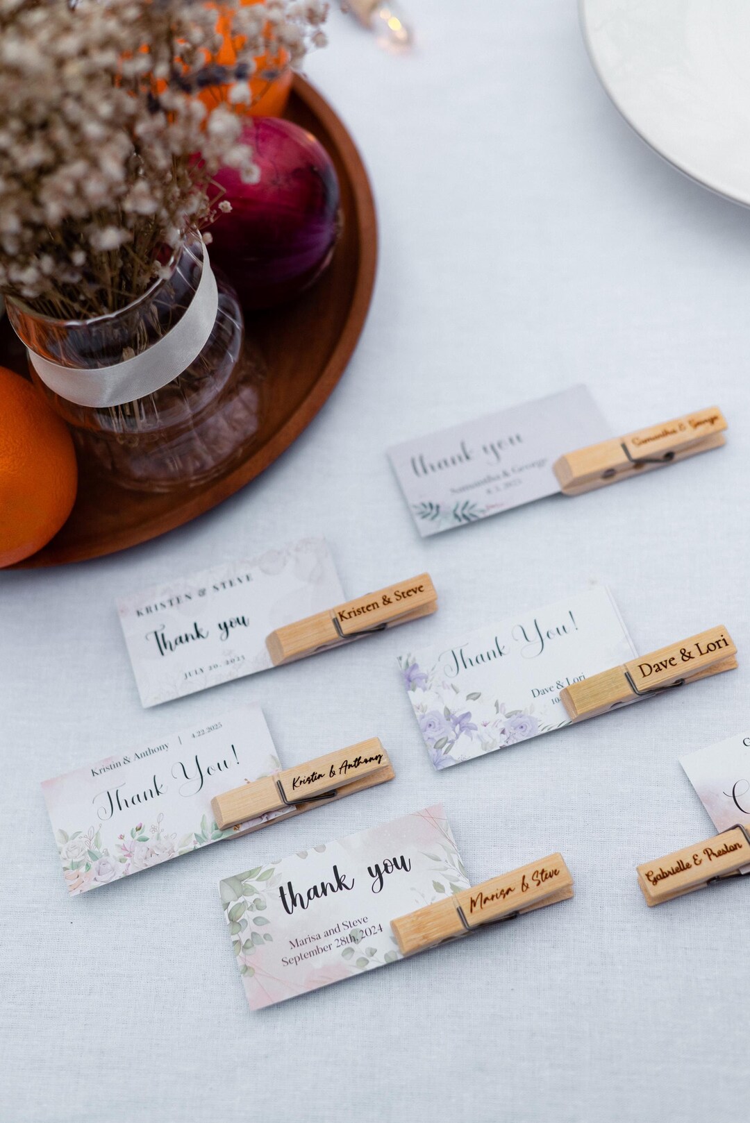 Floral Wedding Guests Favors in Bulk, Engraved Boho Clothespins, Thank ...