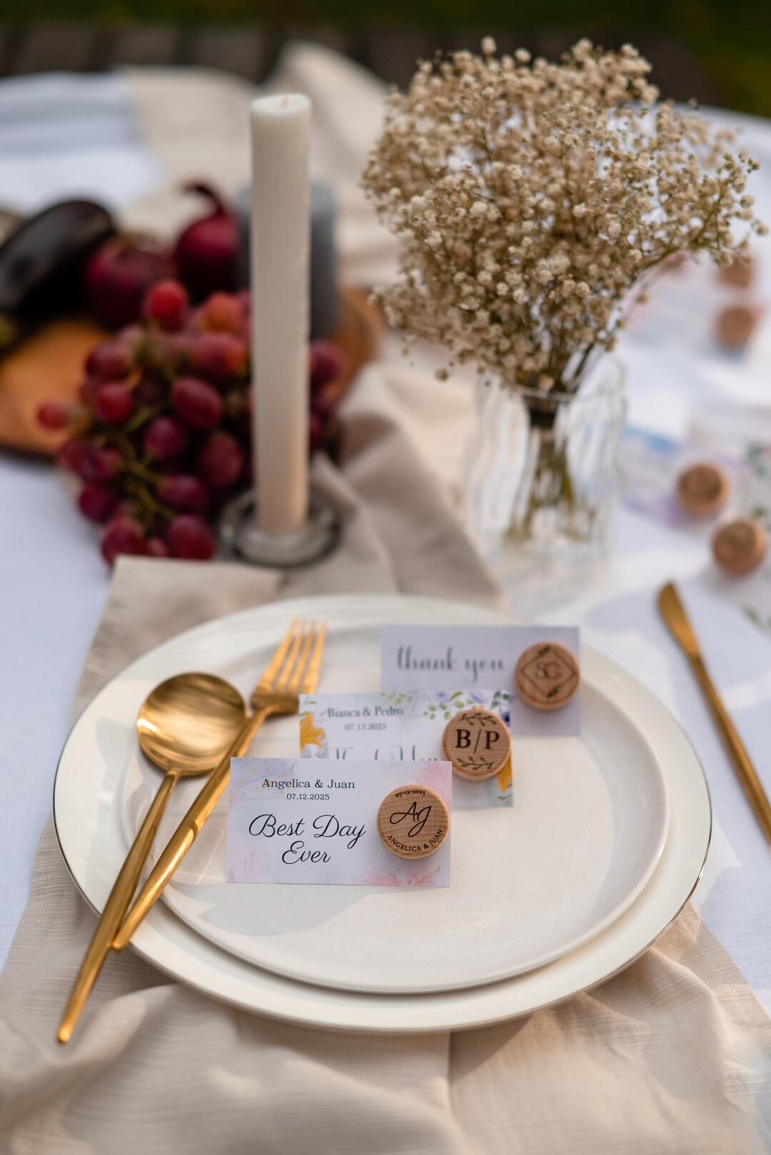 Rustic Engraved Wine Corks in Bulk, Personalized Thank You Card, Bridal ...