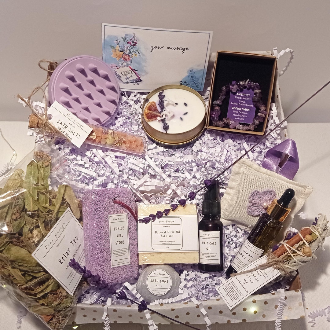 Relaxing Lavender Spa and Ritual Basket, Spa Gift Box With Amethyst ...