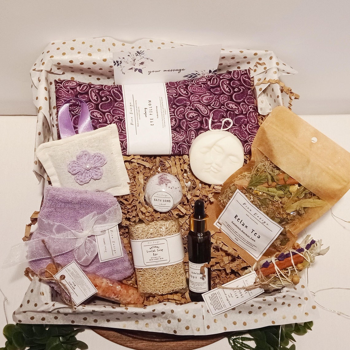 Lavender Spa Gift Box: Relaxing Tea, Soy Candle, Beauty Set - Etsy