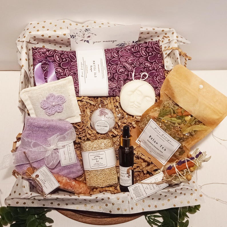 Lavender Spa Gift Box: Relaxing Tea, Soy Candle, Beauty Set - Etsy