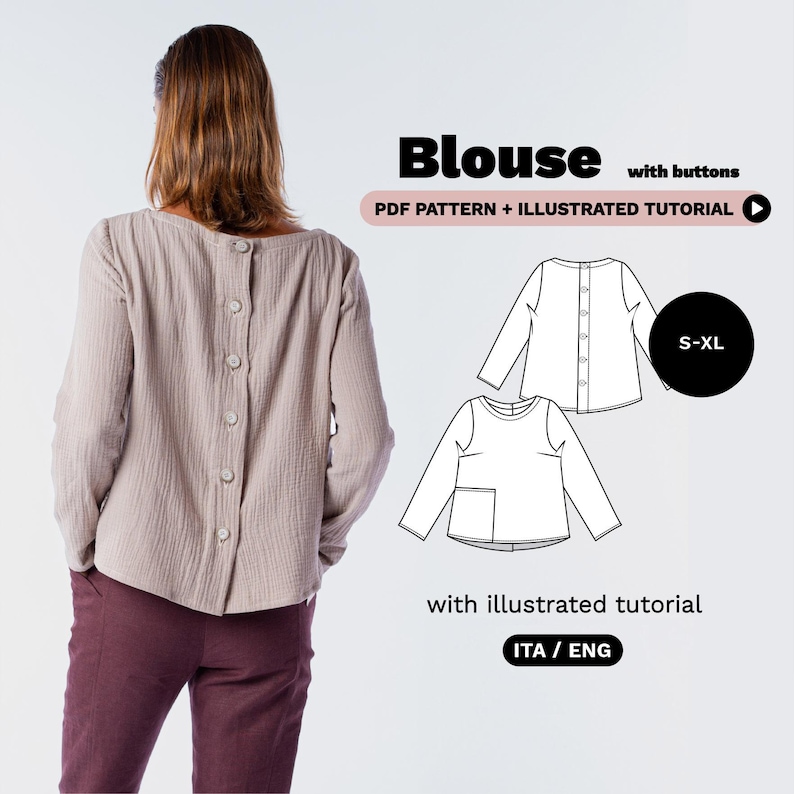 Buttons Blouse Sewing Pattern PDF Easy Sewing Patterns for Women S-XL Instant Download A0, A4 ...