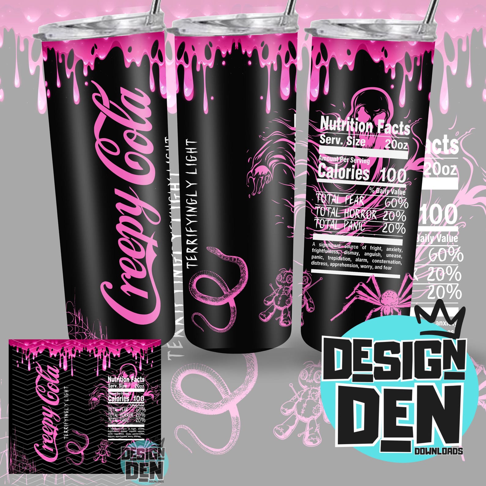 Pink Cola Soda Can, Creepy Diet Cola, Fear Nutrition Facts, Horror Pink ...