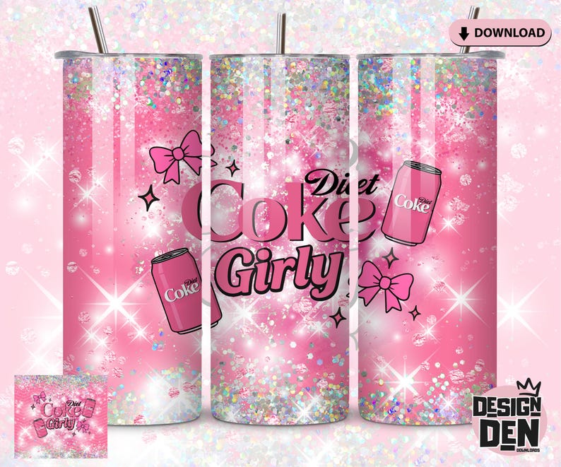 Diet Coke Tumbler Wrap: Pink Bows, Girly Soda Design (PNG Digital ...