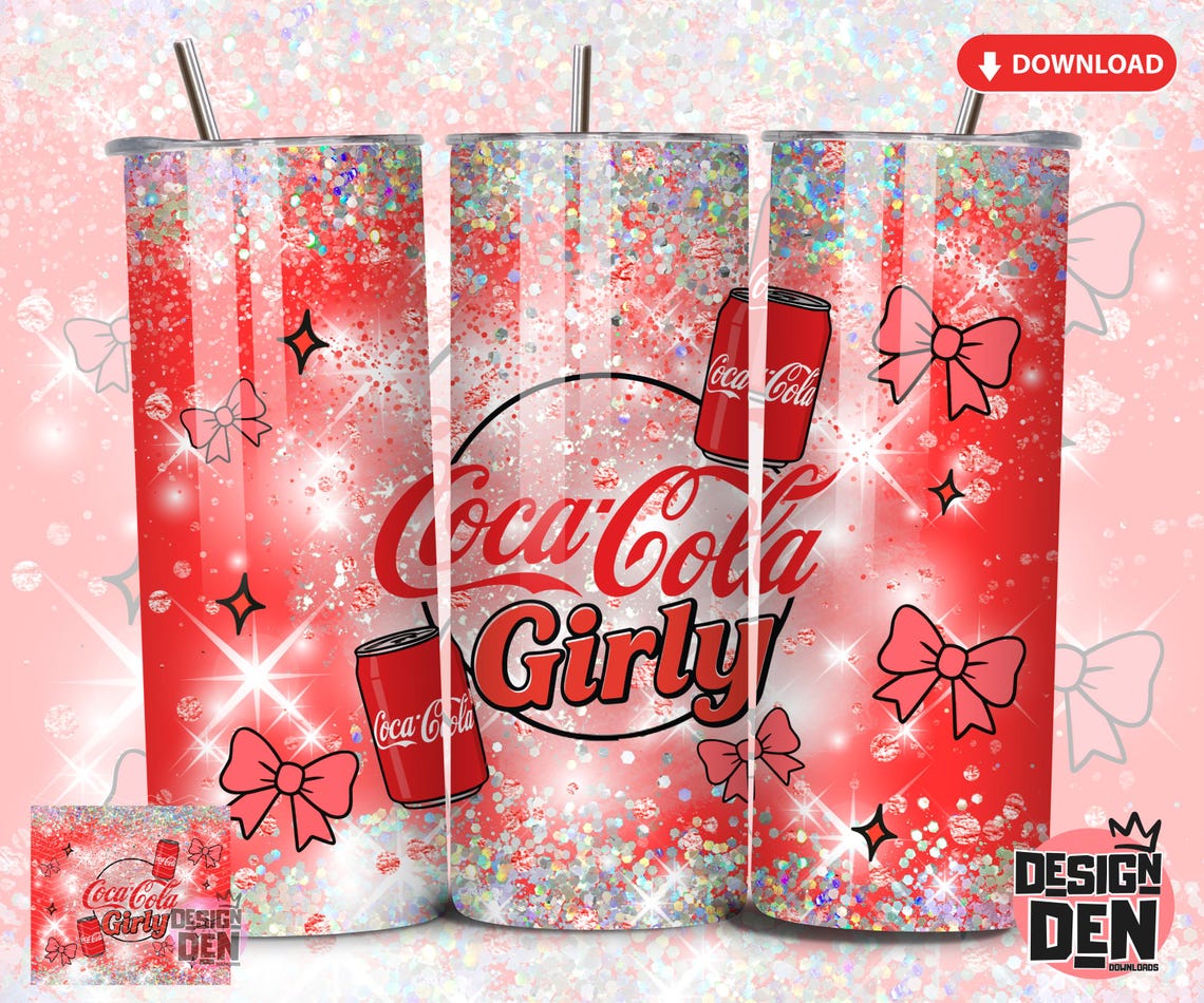 Coca Cola Girly Tumbler Wrap: Red Bows, Soda Pattern (digital Download ...