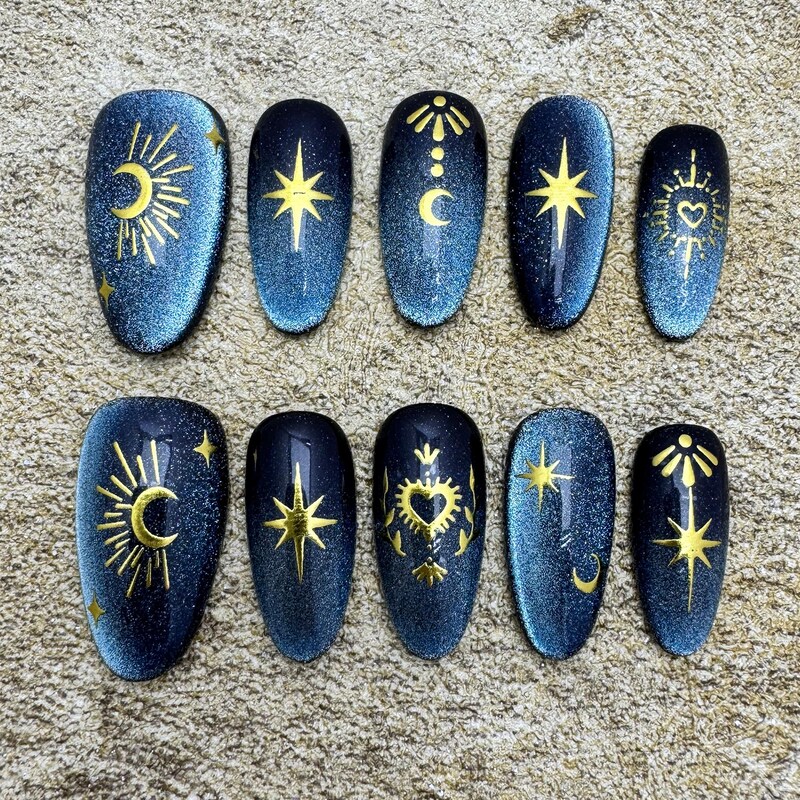 Moon and Star Nails - Etsy