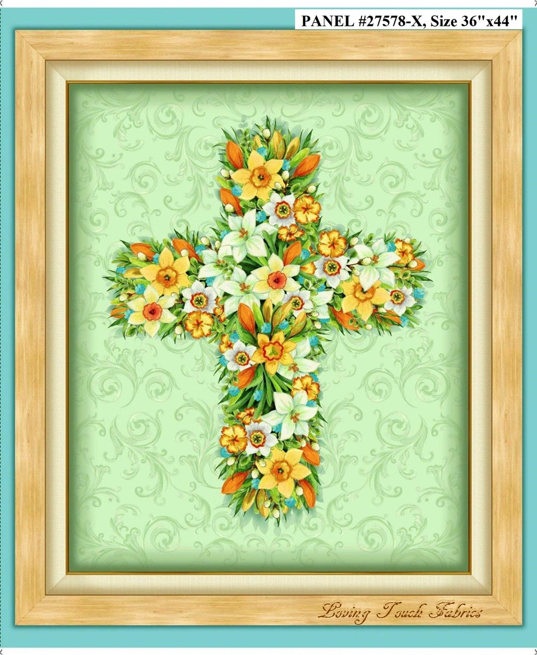 QT "easter Parade" #27578-V Floral Cross Religious Christian Fabric ...