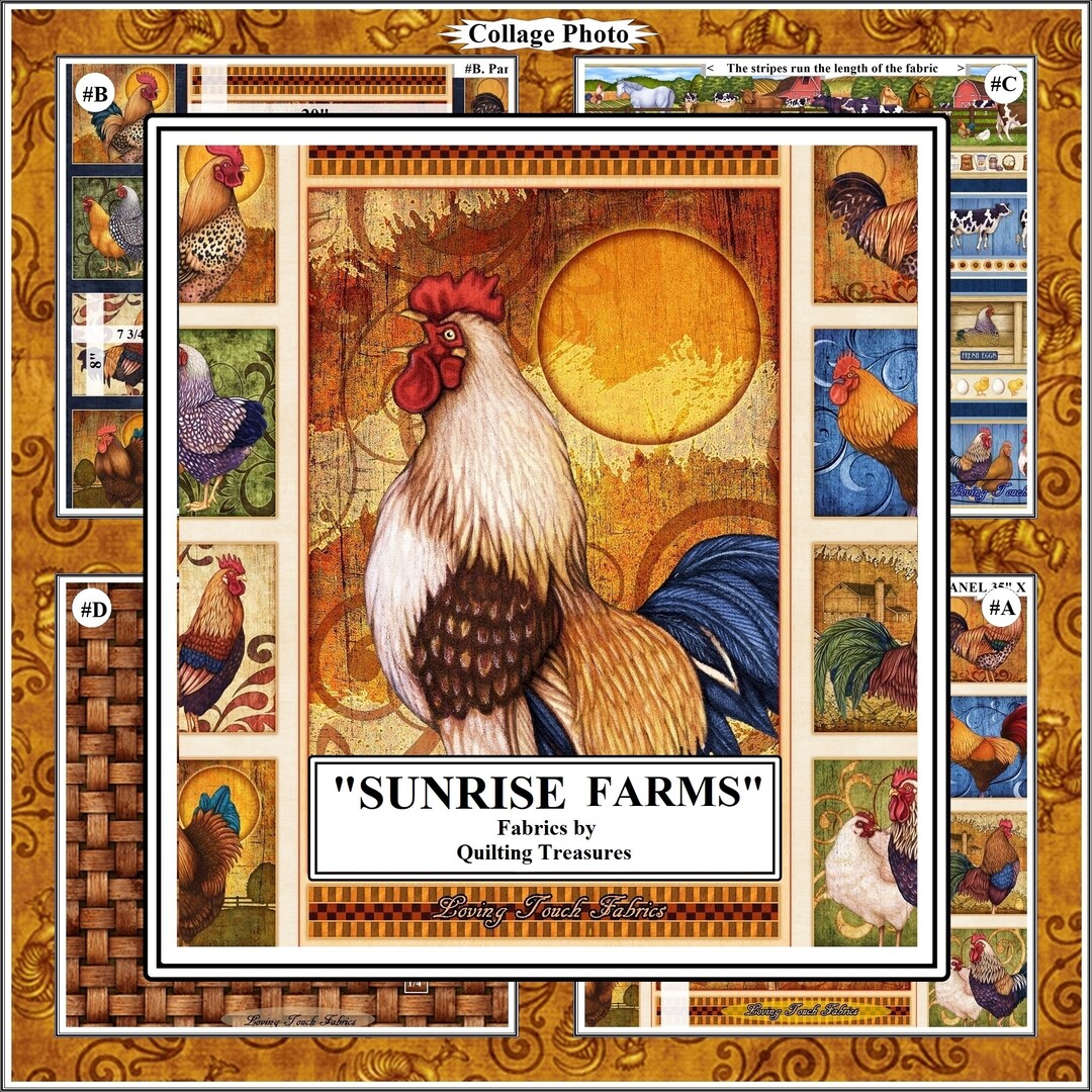 Quilting Treasures, "sunrise Farms", Roosters, Chickens, Farm Animals ...