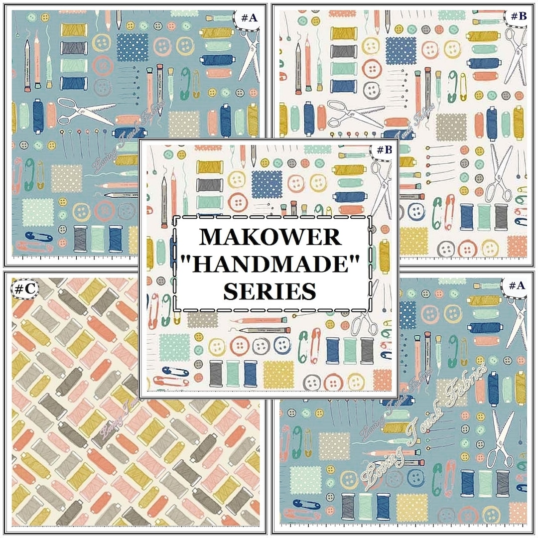 Makower "handmade" #1888 , #1889 Sewing Theme Fabrics (selection) - Etsy