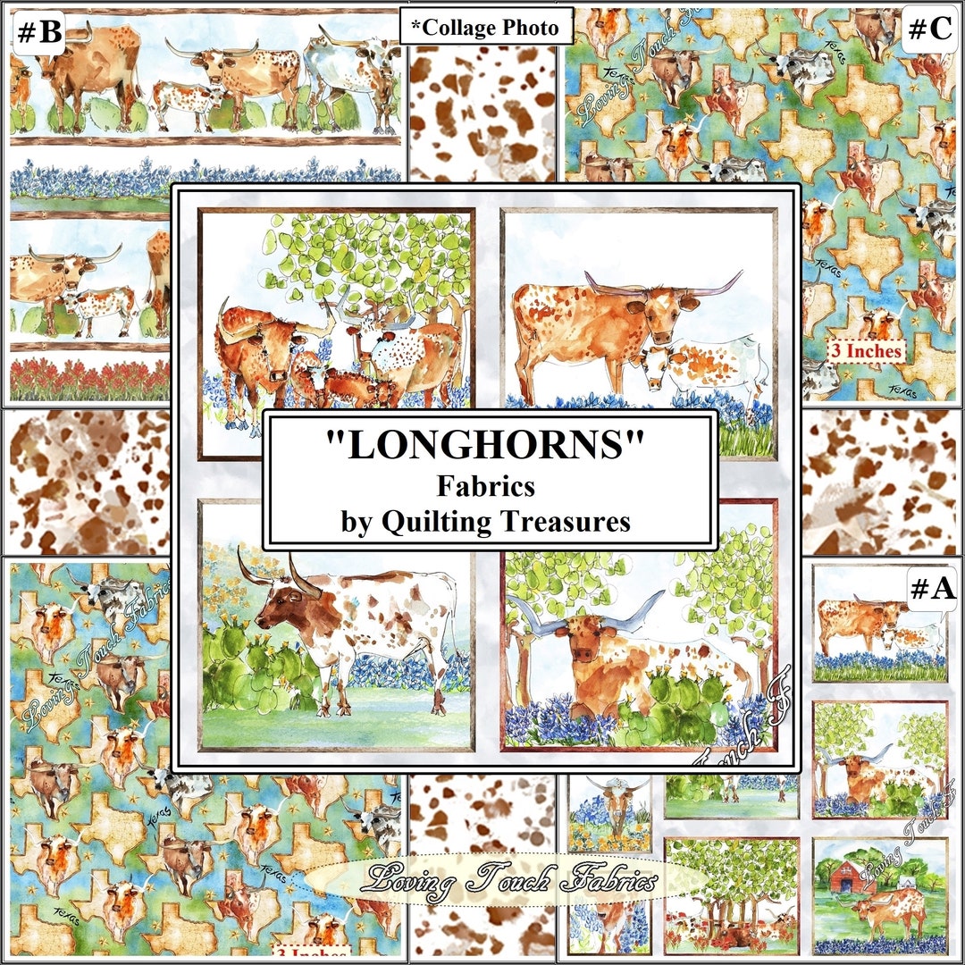 Quilting Treasures " Longhorns" Texas Cattle Western Fabrics - Etsy