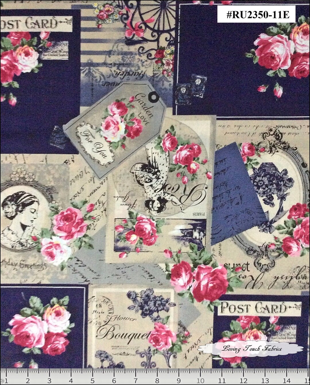Quilt Gate, "suzonne", RU2350-11E, Post Cards, Roses, Collage Design ...