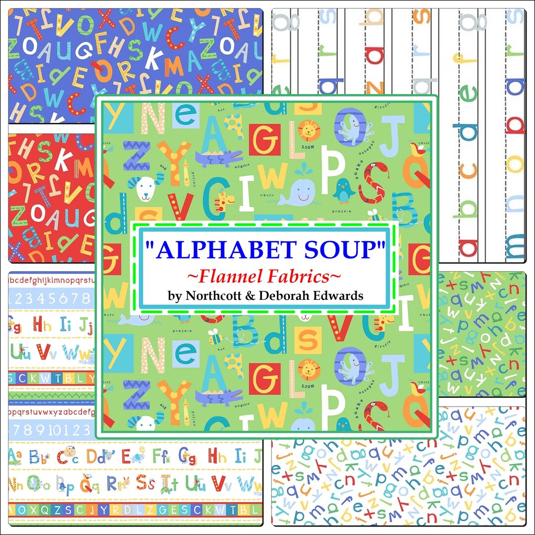 Northcott "alphabet Soup" Letters Animals Cotton Flannel Fabrics ...