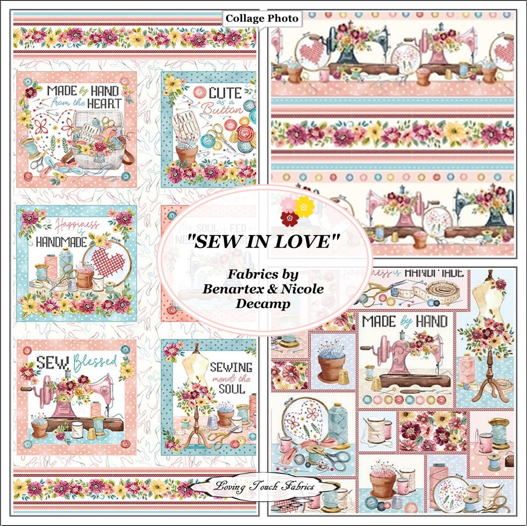 Benartex, "sew in Love", Nicole Decamp, Notions, Sewing Machines, Words, Fabrics - Etsy