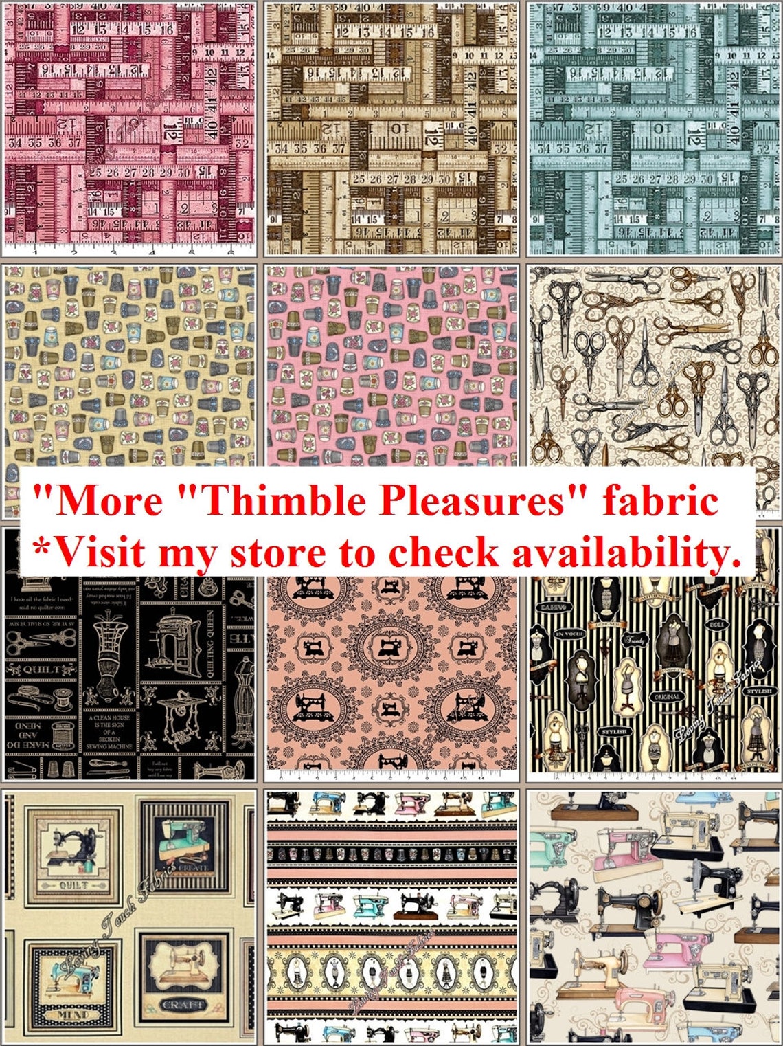 Thimble Pleasures by Quilting Treasures #1649-24159-P Sewing Theme ...