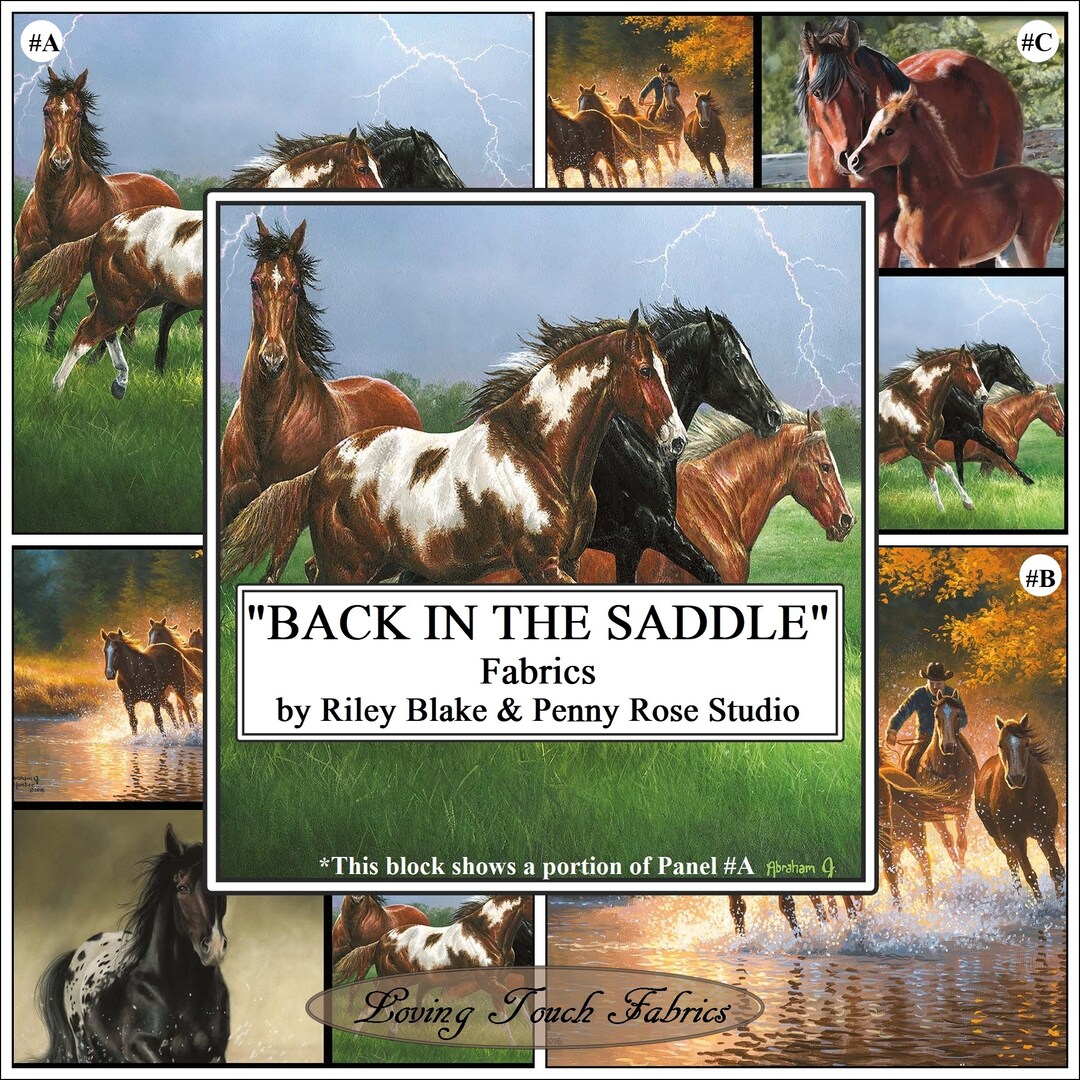 Riley Blake "back in the Saddle" Horses Cowboys Western Fabric Panels ...