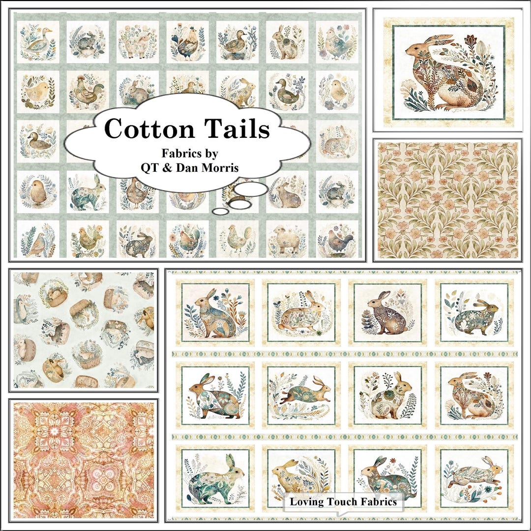 QT, SOFT COLORS, Cotton Tails, Dan Morris, Rabbits, Chicks, Fabrics, Priced by 1/2 Yd. & Panels ...