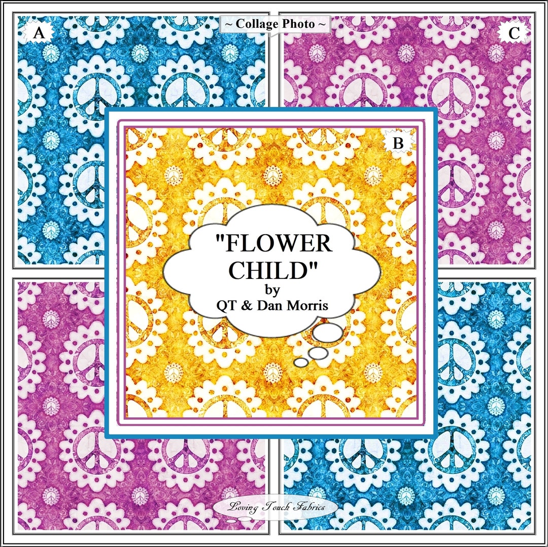 Flower Child Peace Sign QT Dan Morris 29448 Hippie Fabrics Priced by 1/ ...